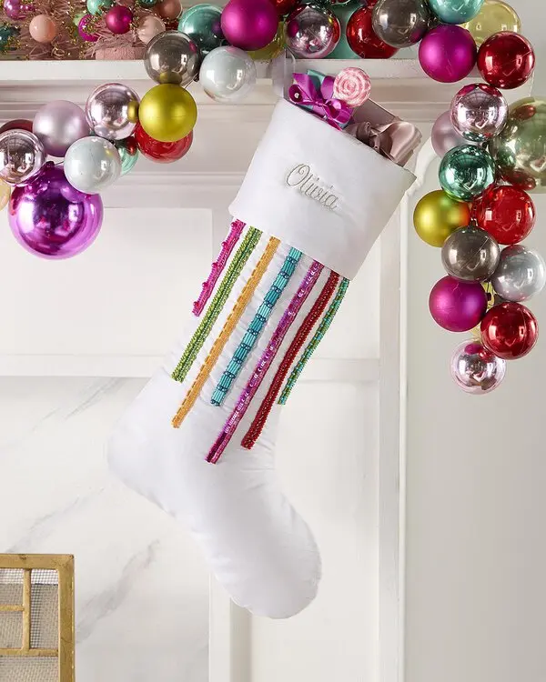 Neiman Marcus Beaded Bright Holiday Christmas Stocking - One-color