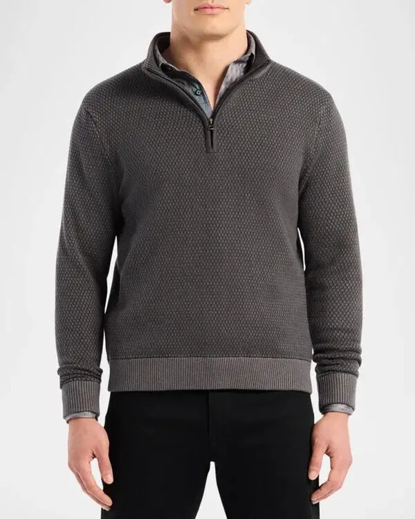Robert Graham Walton Texture Knit Quarter-zip Pullover - Charcoal