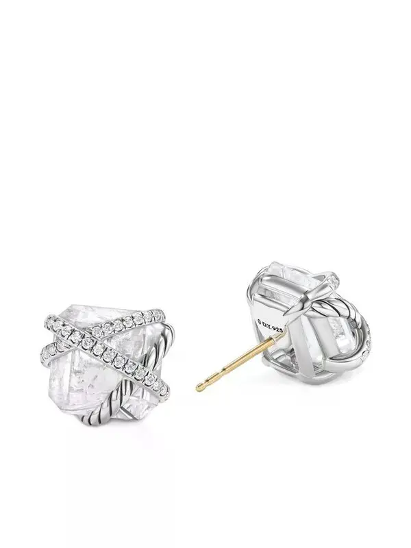 David Yurman Sterling Silver Cable Wrap Diamond Stud Earrings
