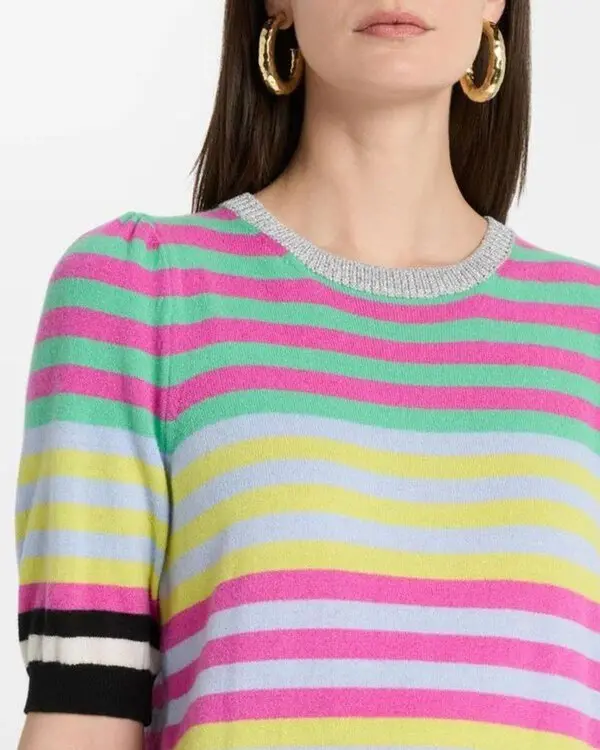 MAISON COMMON Striped Puff-sleeve Wool-cashmere Crewneck Sweater
