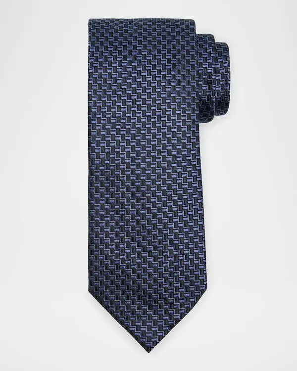 Zegna Bicolor Basketweave Silk Tie - Nvy Sld