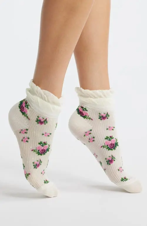 STEMS Anna Floral Ruffle Ankle Socks - White