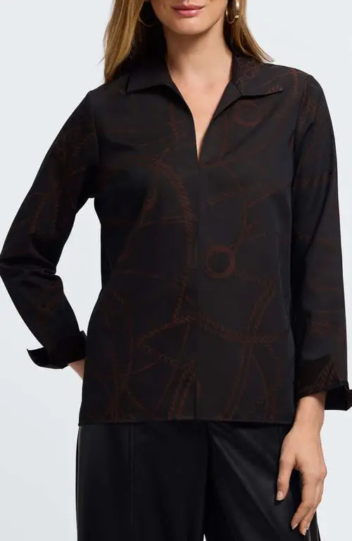 Foxcroft Agnes Printed Popover Shirt - Coffee Brown/black