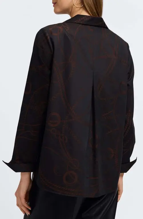 Foxcroft Agnes Printed Popover Shirt - Coffee Brown/black