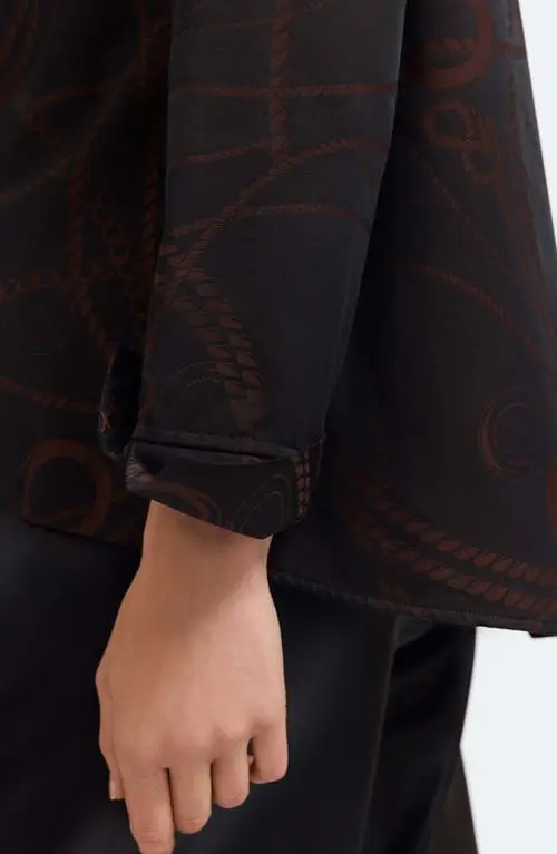 Foxcroft Agnes Printed Popover Shirt - Coffee Brown/black
