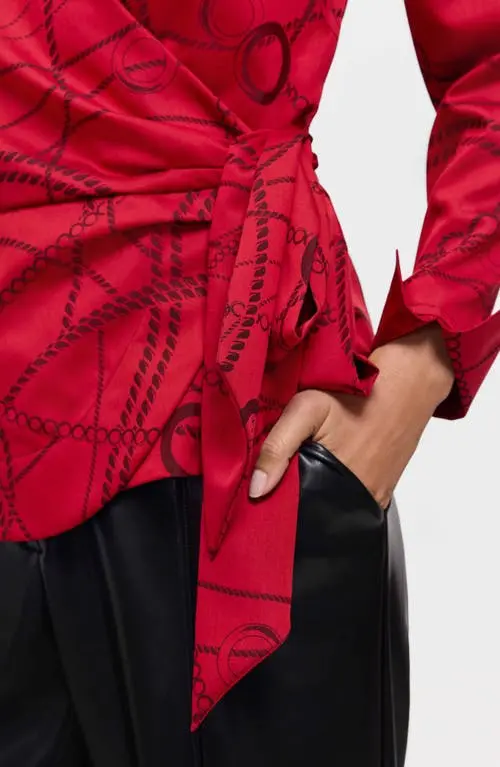 Foxcroft Salina Print Wrap Shirt - Red/black