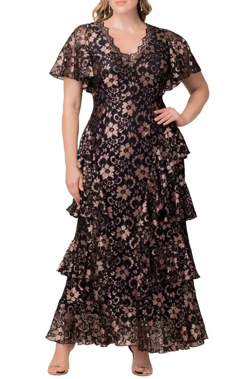 KIYONNA Mon Ange Tiered Lace Gown - Rose Gold