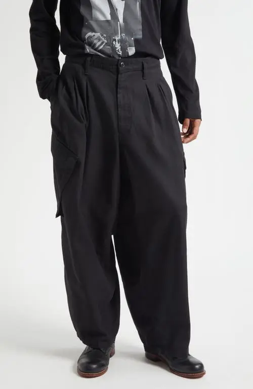 Yohji Yamamoto 12-tuck Cotton Herringbone Cargo Pants