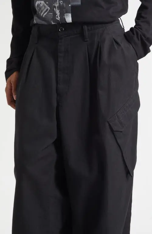 Yohji Yamamoto 12-tuck Cotton Herringbone Cargo Pants
