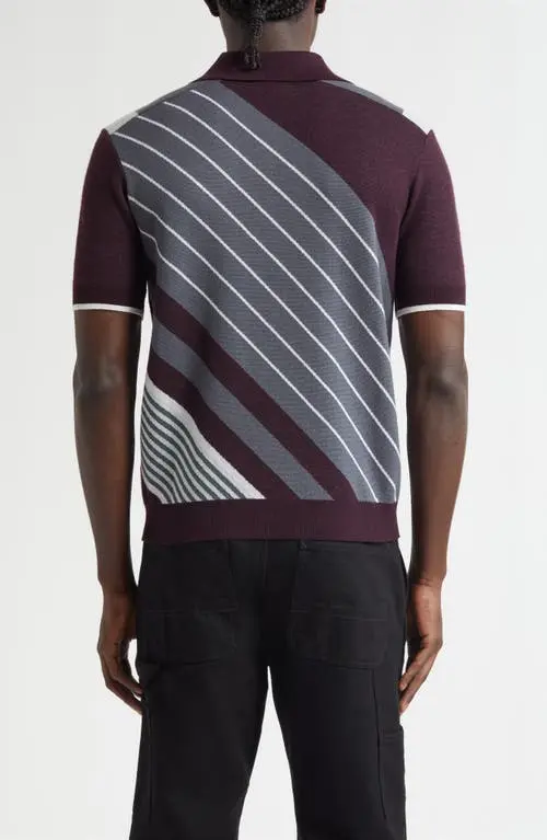 Casablanca Diagonal Stripe Merino Wool Quarter Zip Polo
