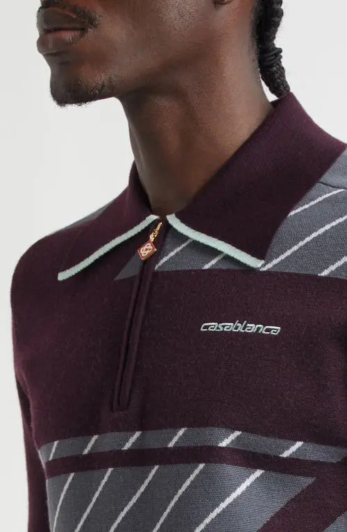 Casablanca Diagonal Stripe Merino Wool Quarter Zip Polo