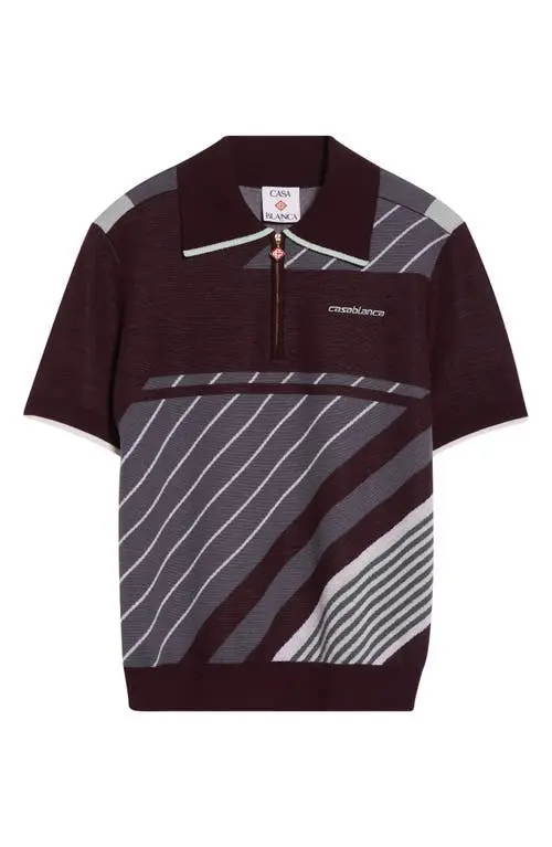 Casablanca Diagonal Stripe Merino Wool Quarter Zip Polo