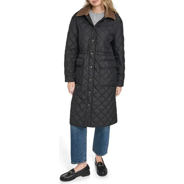 LEVI'S Diamond Quilted Hooded Long Coat - Black