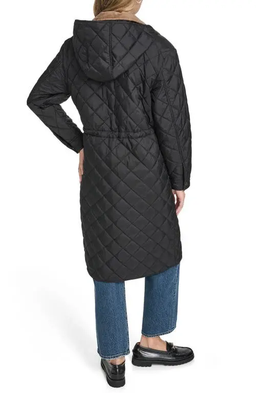 LEVI'S Diamond Quilted Hooded Long Coat - Black