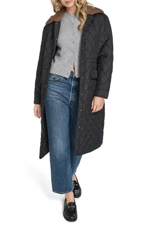 LEVI'S Diamond Quilted Hooded Long Coat - Black