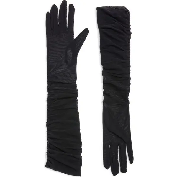 HIGH HEEL JUNGLE Ariana Ruched Mesh Opera Gloves - Black