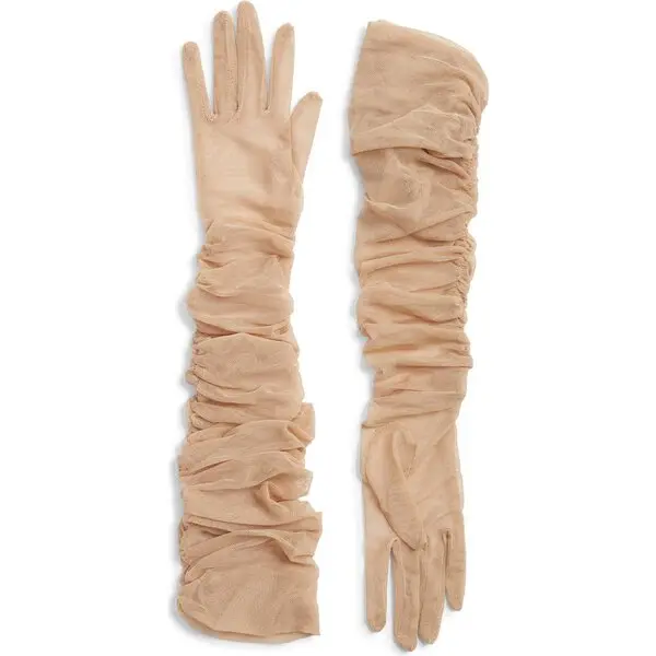 HIGH HEEL JUNGLE Ariana Ruched Mesh Opera Gloves - Nude
