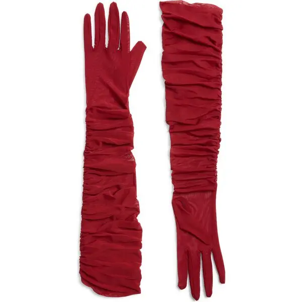 HIGH HEEL JUNGLE Ariana Ruched Mesh Opera Gloves - Red