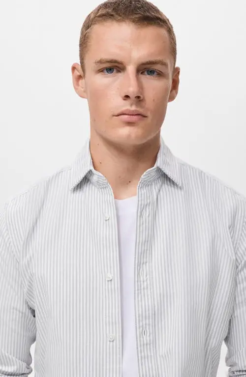 Mango Stripe Cotton Button-up Oxford Shirt