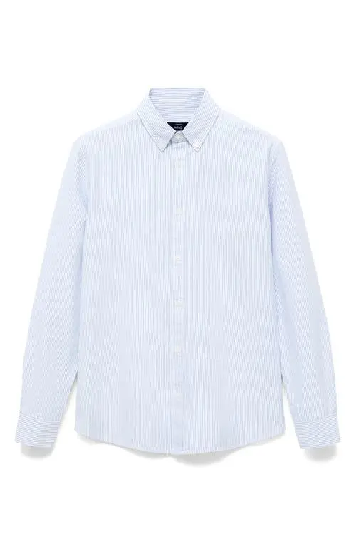 Mango Stripe Cotton Button-up Oxford Shirt - Sky Blue