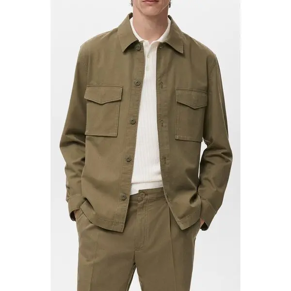 Mango Regular Fit Lyocell & Cotton Jacket - Khaki Green