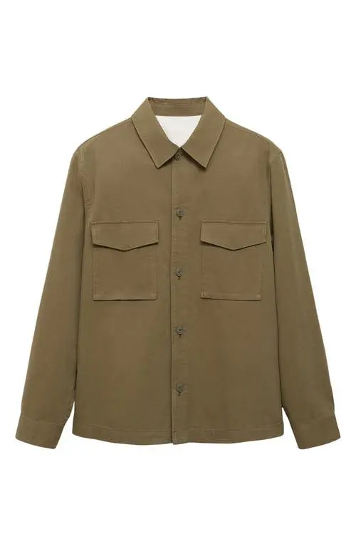 Mango Regular Fit Lyocell & Cotton Jacket - Khaki Green