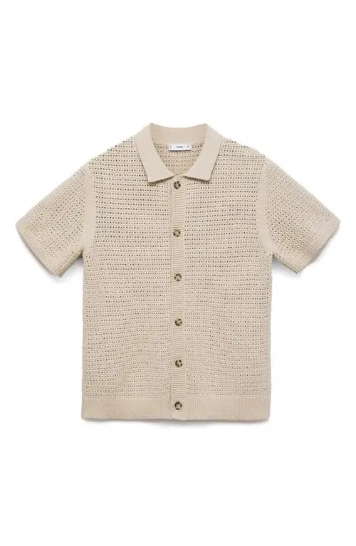 Mango Short Sleeve Openwork Cotton Blend Cardigan