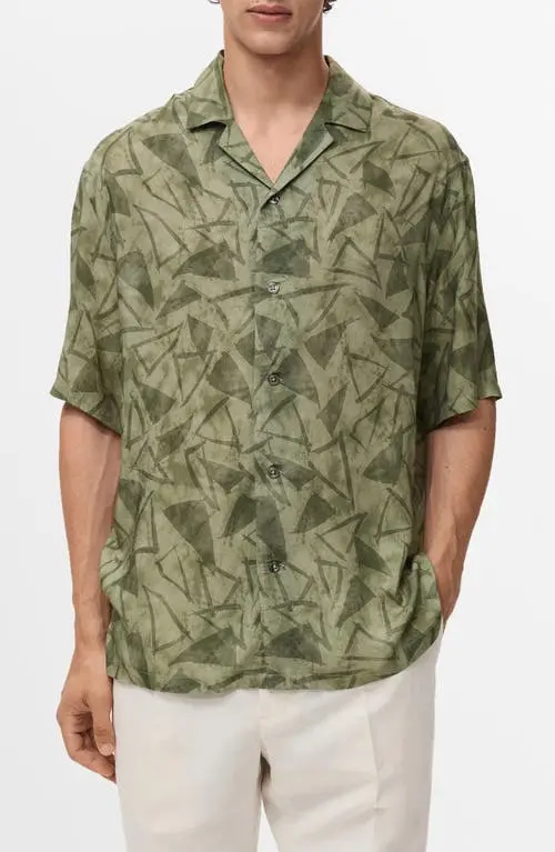 Mango Abstract Print Camp Shirt - Dark Green