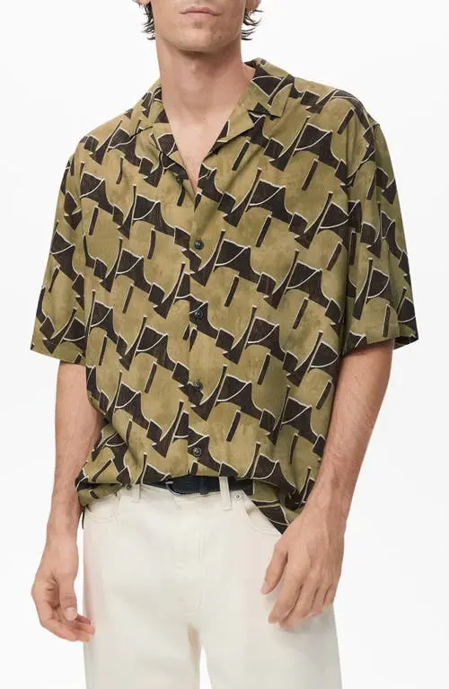 Mango Abstract Print Camp Shirt - Ochre