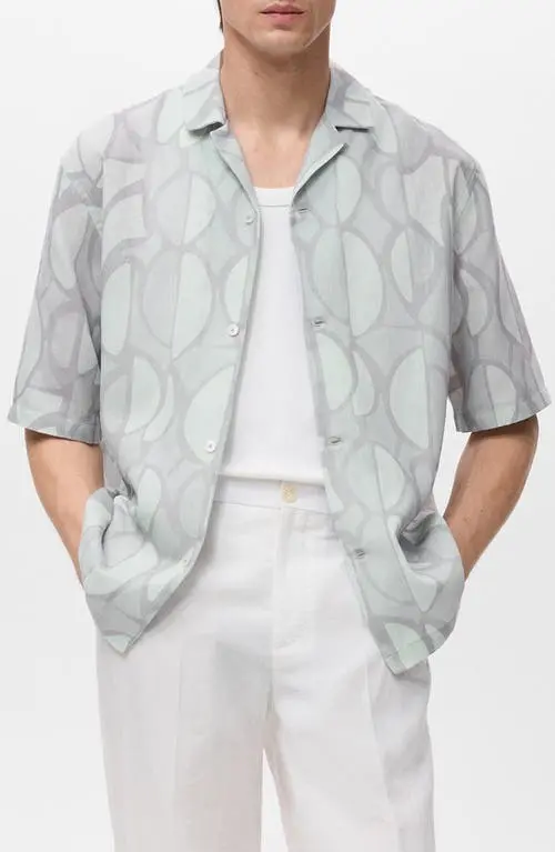 Mango Geo Print Camp Shirt - Sky Blue