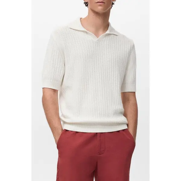Mango Johnny Collar Polo Sweater - Off White