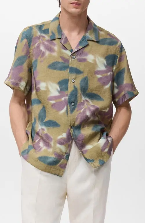 Mango Abstract Floral Print Camp Shirt - Light/pastel Purple