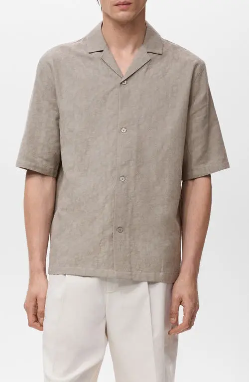 Mango Embroidered Cotton Camp Shirt - Khaki