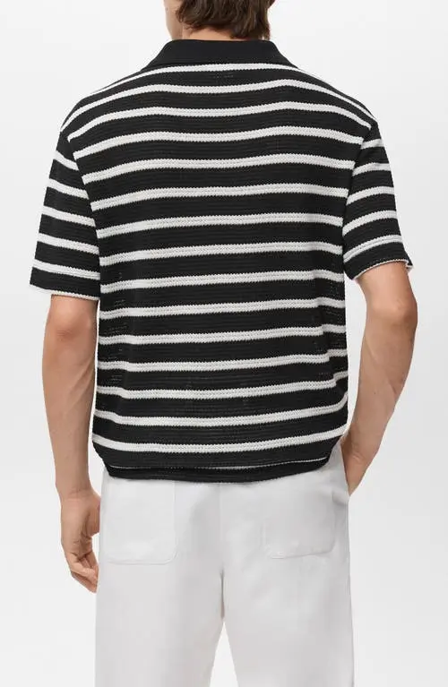 Mango Textured Stripe Johnny Collar Polo