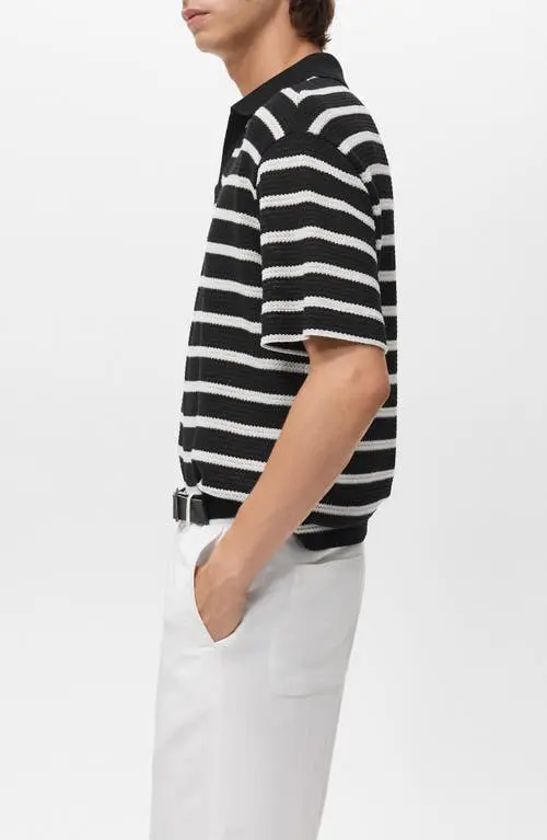 Mango Textured Stripe Johnny Collar Polo