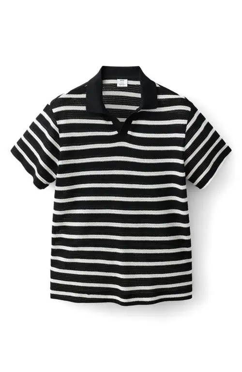 Mango Textured Stripe Johnny Collar Polo