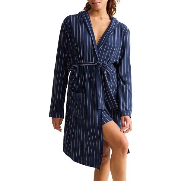 Fleur't Hooded Robe - Ink/praline Stripe