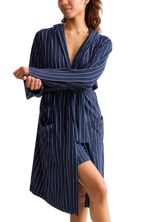 Fleur't Hooded Robe - Ink/praline Stripe