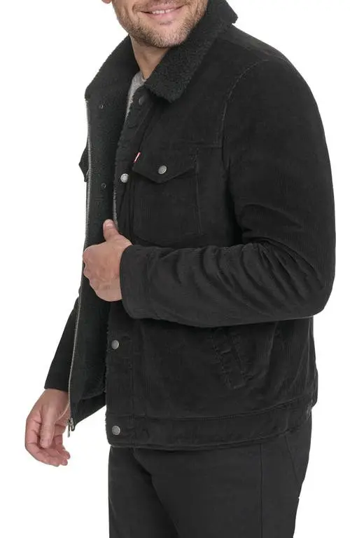 LEVI'S Corduroy Depot Jacket With Faux Shearling Lining - Black