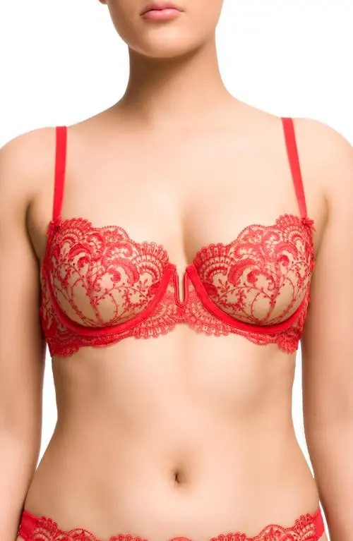 DITA VON TEESE Nom De Plume Velvet Trim Underwire Balconette Bra - Flame