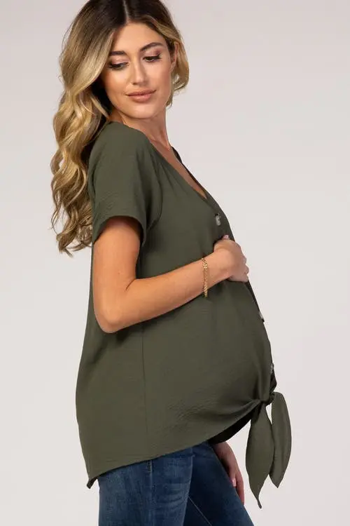 PINKBLUSH Button Tie Front Maternity Top
