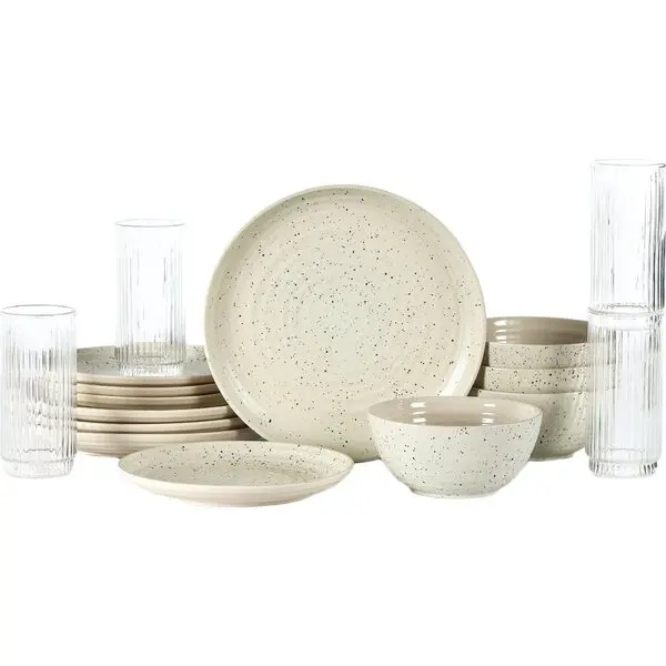 STONE + LAIN Dua Stoneware 16-piece Dinnerware Set - White