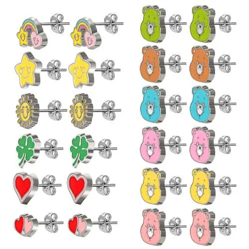 CARE BEARS Stud Earrings Set Of 12