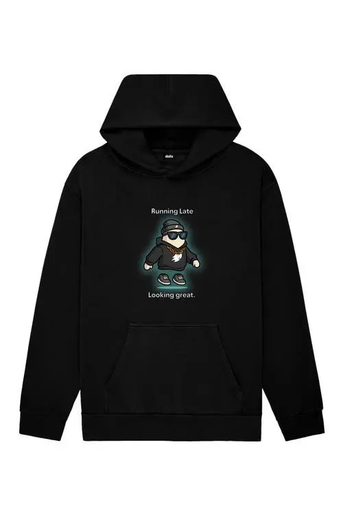 DALIX Midweight Pullover Hoodie With 'running Late Ghost' Design