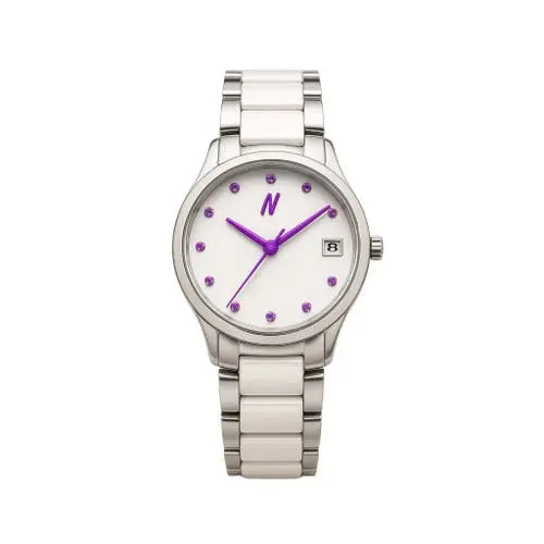 NCMPRBL Petite Link Ceramic Bracelet Watch - White/silver/purple
