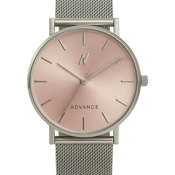 NCMPRBL Advance Blush Mesh Strap Watch - Glaciar Silver/muted Pink