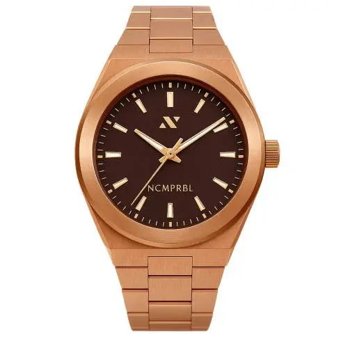 NCMPRBL Elevate Link Swiss Movement Bracelet Watch - Rose Gold/brown
