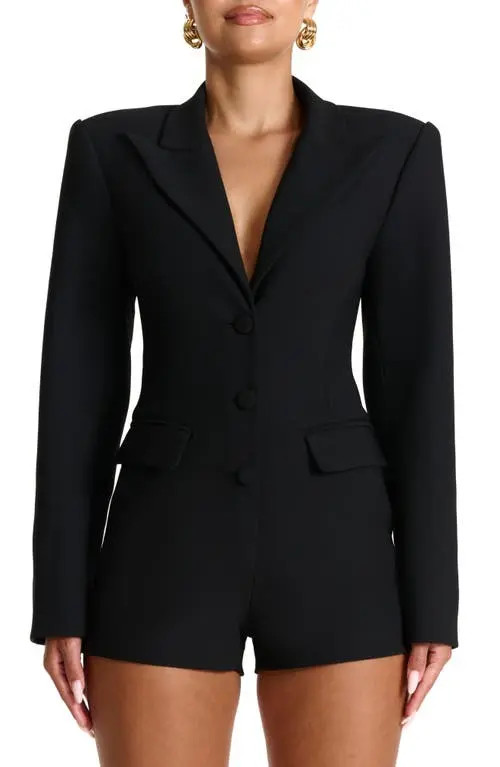 Naked Wardrobe Long Sleeve Ponte Blazer Romper - Black