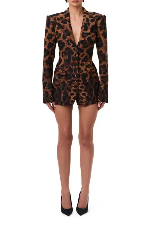 Naked Wardrobe Long Sleeve Ponte Blazer Romper - Leopard