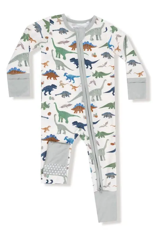 ANGEL DEAR Dinosaur Print Convertible Zip Romper - Ivory/green